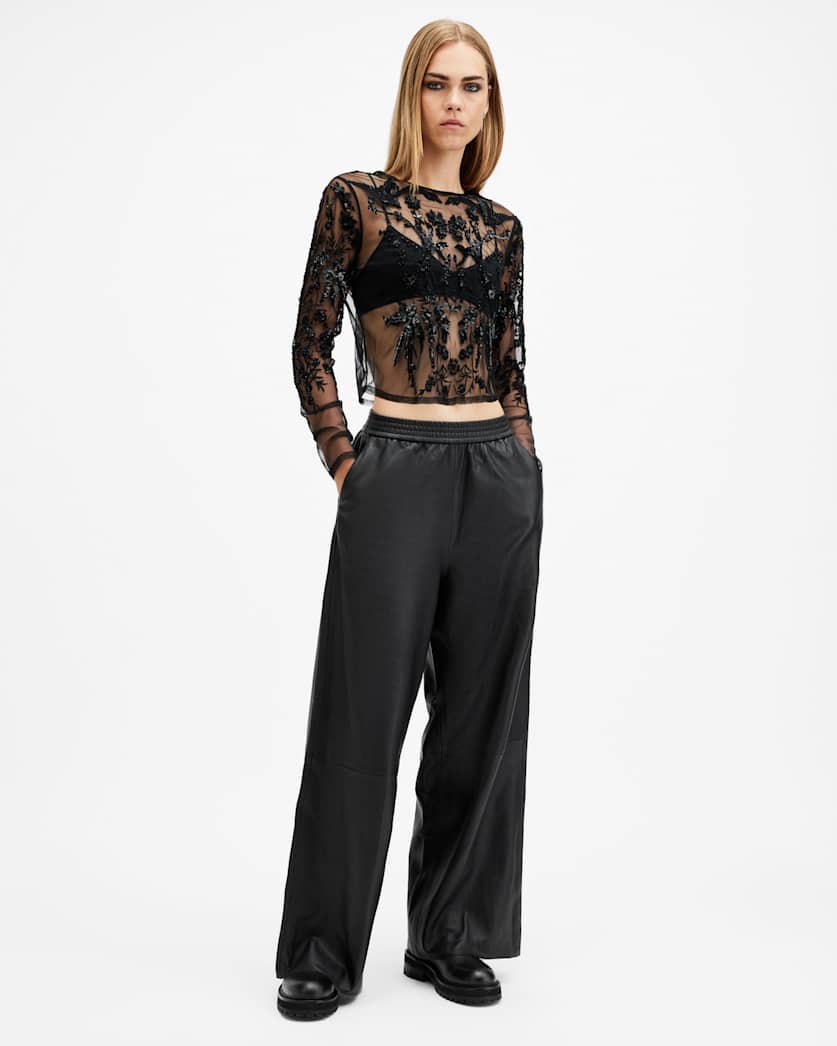 Aspen Wide Leg Leather Trousers Black | ALLSAINTS